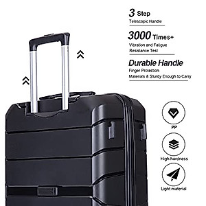 Travelhouse Luggage Sets, Lightweigh Hardside Suitcases with Double Spinner Wheels,TSA Lock, 3 Piece Set 20"/24"/28" (Black-31)