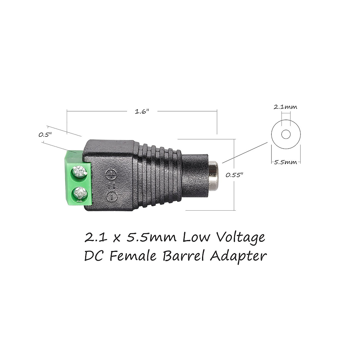 Female Barrel Connector Plug 5.5mm x 2.1mm for CCTV Cameras/Single Color LED Strips Pack of 10 pcs