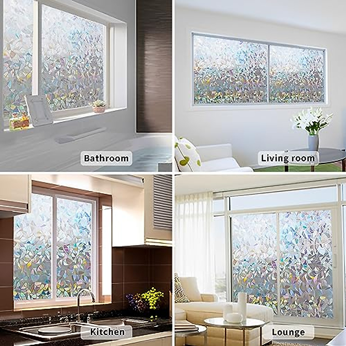 LEMON CLOUD Window Film, Decorative 3D Window Privacy Film and Stained Glass Window Stickers, Rainbow Cling Holographic,No Glue Frosted Anti-UV(3D Half Moon 17.5 x 78.7inches)