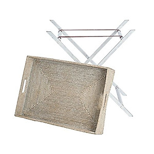KOUBOO La Jolla Rattan Butler Tray with Folding Wood Stand, White Wash