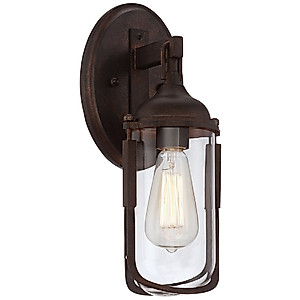 Franklin Iron Works Anselda Vintage Industrial Outdoor Wall Light Fixture Bronze Steel 15" Clear Glass Edison Bulb for Exterior House Porch Patio Outside Deck Garage Yard Front Door Garden Home