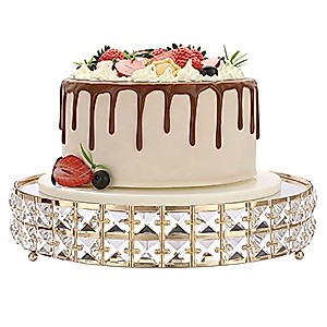 BSTKEY 12 inch Gold Round Cake Stand with Crystal Beads Decor, Cookies Fruit Serving Tray Display Tray, Metal Cupcake Stand Dessert Stand for Wedding Birthday Party Supplies Centerpiece