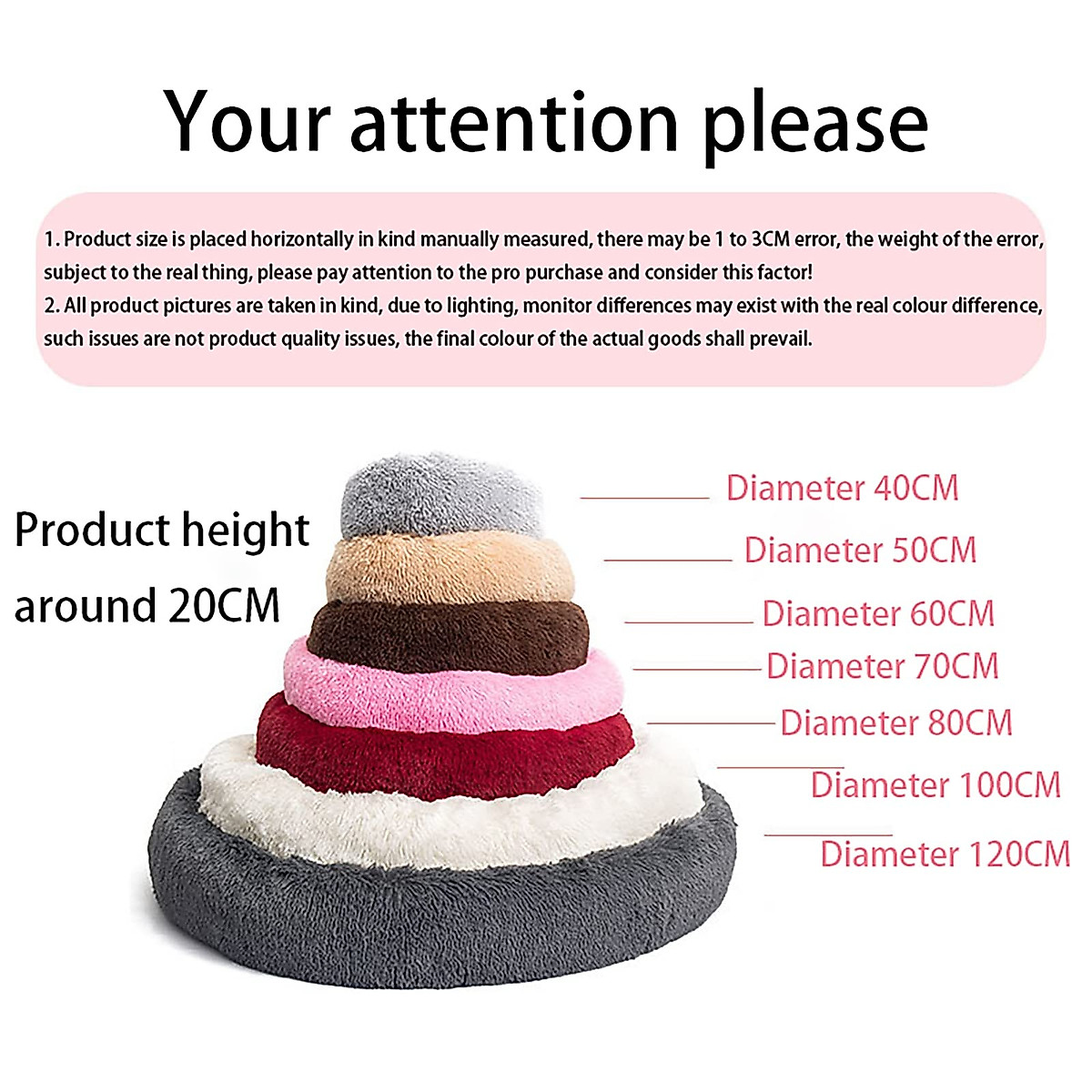 Donut Dog & Cat Bed - Premium Quality Plush Calming Anti-Anxiety Pet Cosy With Non-Slip Bottom, Washable for Small/Medium/Large Dogs (Color: Gradient Gr