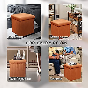 ACEHOME Storage Ottoman Cube, Small Ottoman with Storage, 12 Inch Velvet Tufted Folding Square Storage Ottoman, Small Footstool Rest Padded Seat, Orange