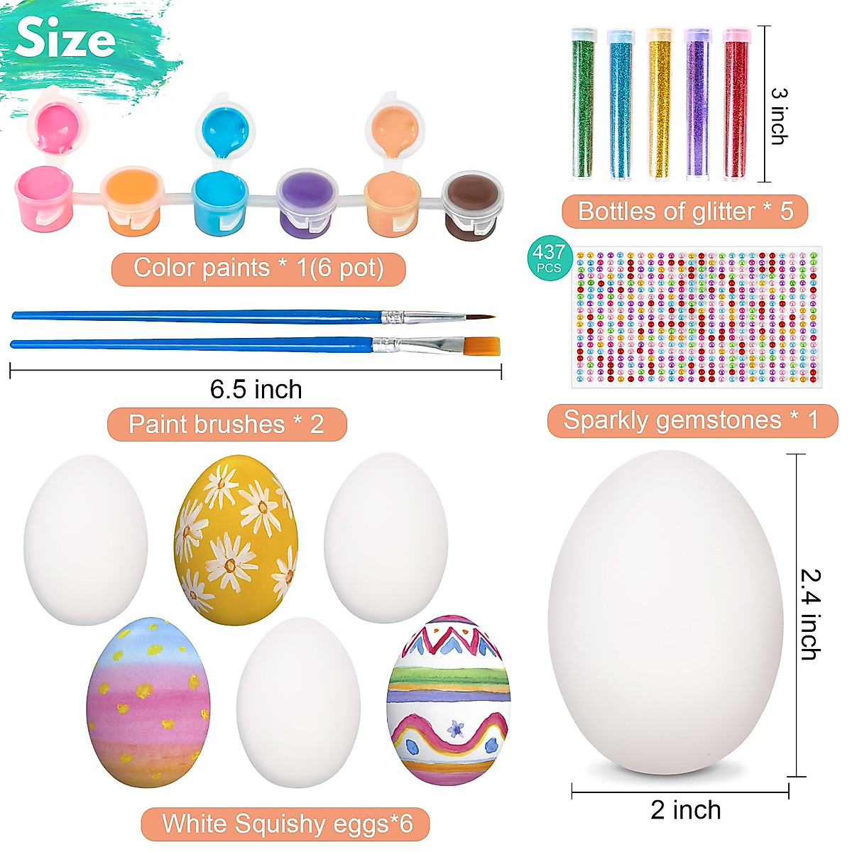 Ouddy Life Easter Crafts for Kids, Egg Painting Kit White Easter Eggs Arts and Crafts for Girls Boys 6 Slow Rising Squishies Toys Easter DIY Gifts Crafts Art Activities Basket Suffers