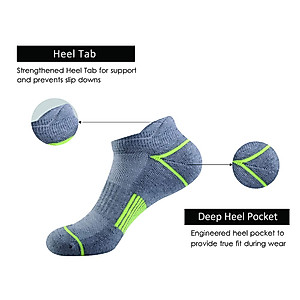 JOYNÉE Mens Athletic Low Cut Ankle Tab Socks 6 Pack Cushioned Breathable for Running,Light Grey,Sock Size:10-13
