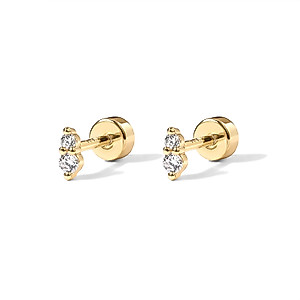 PAVOI 14K Yellow Gold Plated Solid 925 Sterling Silver Post Cubic Zirconia Flat Back Earrings for Women | Deux CZ Cartilage Earring | Helix Piercing Jewelry | Small Stud Earrings