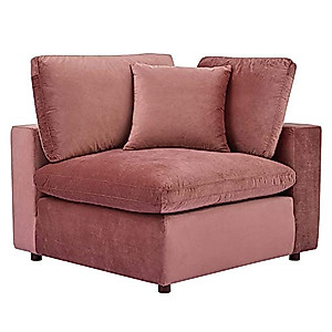 Modway Commix Modular Sofa, Corner Chair, Dusty Rose Performance Velvet