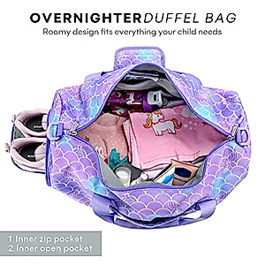 mibasies Dance Bag for Girls Duffle Bag Kids Overnight Travel Sleepover Bags Sport Gym Bag with Shoes Compartment(Mermaid Purple)