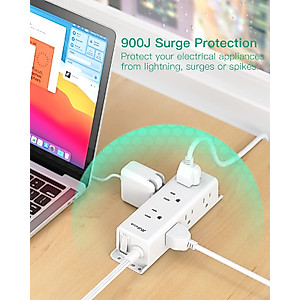 Surge Protector Power Strip - 9 Widely Spaced Multi Outlets, Wall Mount, 3 Side Outlet Extender with 5Ft Extension Cord, Flat Plug for Home Office