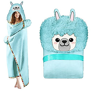 Llama Wearable Hooded Blanket for Adults – Super Soft Warm Cozy Plush Flannel Fleece Throw & Sherpa Hoodie Cloak Wrap - Llama Gifts for Women Adults Girls and Kids