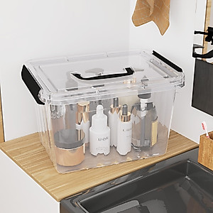 Yuright 4 Pack Lidded Storage Boxes, 6 Quart Latch Container Bin with Handle, Clear