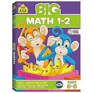 School Zone - Big Math 1-2 Workbook - 320 Pages, Ages 6 to 8, 1st Grade, 2nd Grade, Addition, Subtraction, Word Problems, Time, Money, Fractions, and More (School Zone Big Workbook Series)