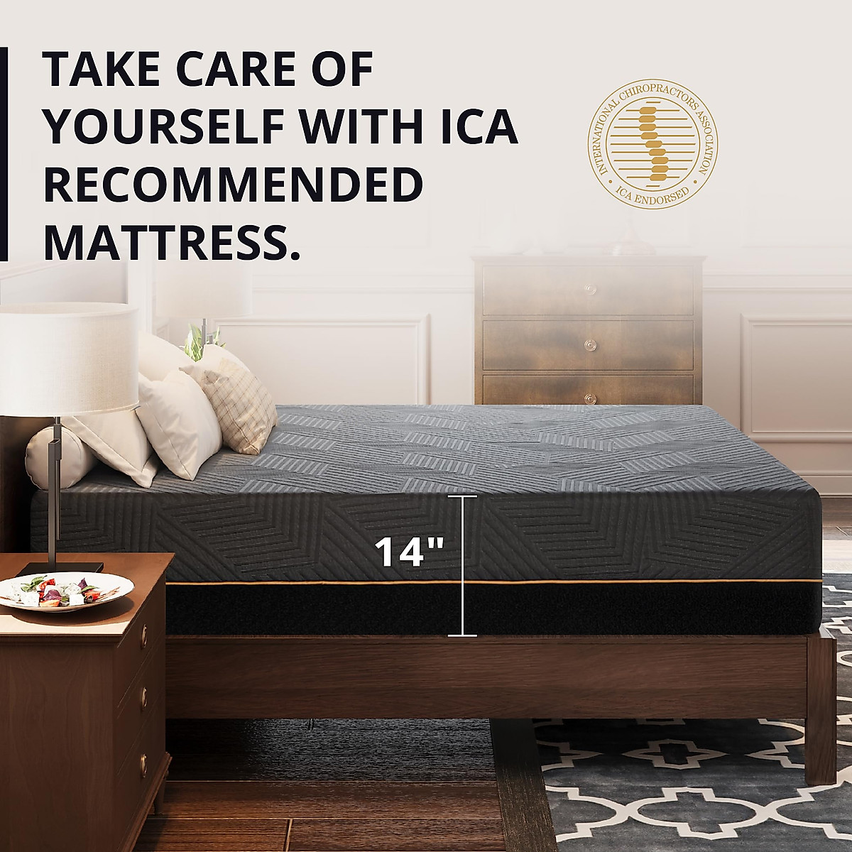 EGOHOME 14 inch Firm Queen Mattress, Memory Foam Mattress with Cooling Cover, Bed in a Box, CertiPUR-US Certified, Breathable and Supportive, Made in USA, 60x80x14 Black
