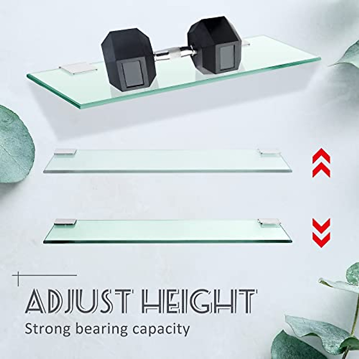 Tatuo 2 Pieces Bathroom Shelf Tempered Glass Shelf for Bathroom, 304 Stainless Steel Wall Mount Floating Glass Shelves, 15.8 Inch