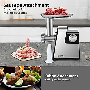 Electric Meat Grinder，350W(2800W Max) Sausage Stuffer Maker with Sausage Stuffer Tubes & Kubbe Kit，Food Grinder with Blade & 3 Plates For Home Kitchen Use
