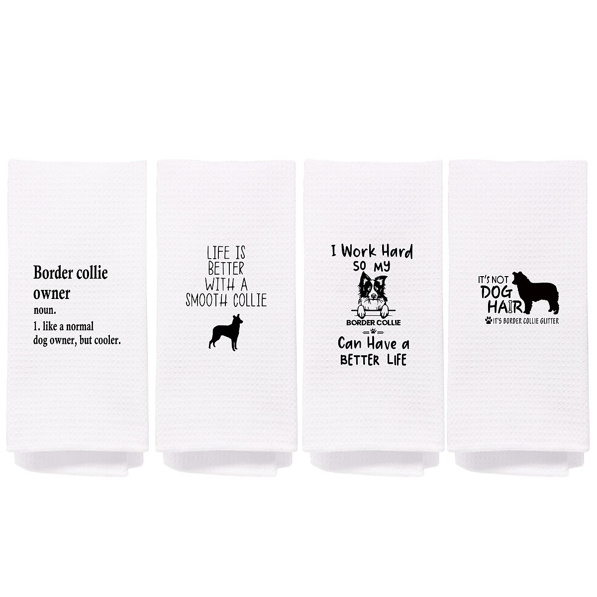 NEGIGA Funny Border Collie Kitchen Towels and Dishcloths Sets 24x16 Inch Set of 4,Funny Dog Decor Decorative Dish Hand Tea Bath Towels for Kitchen Bathroom,Dog Lovers Border Collie Mom Girls Gifts