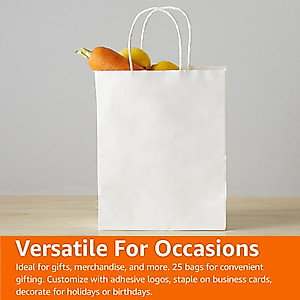 Amazon Basics Kraft Paper Bags with Handles 8x4.75x10 White, 25pack