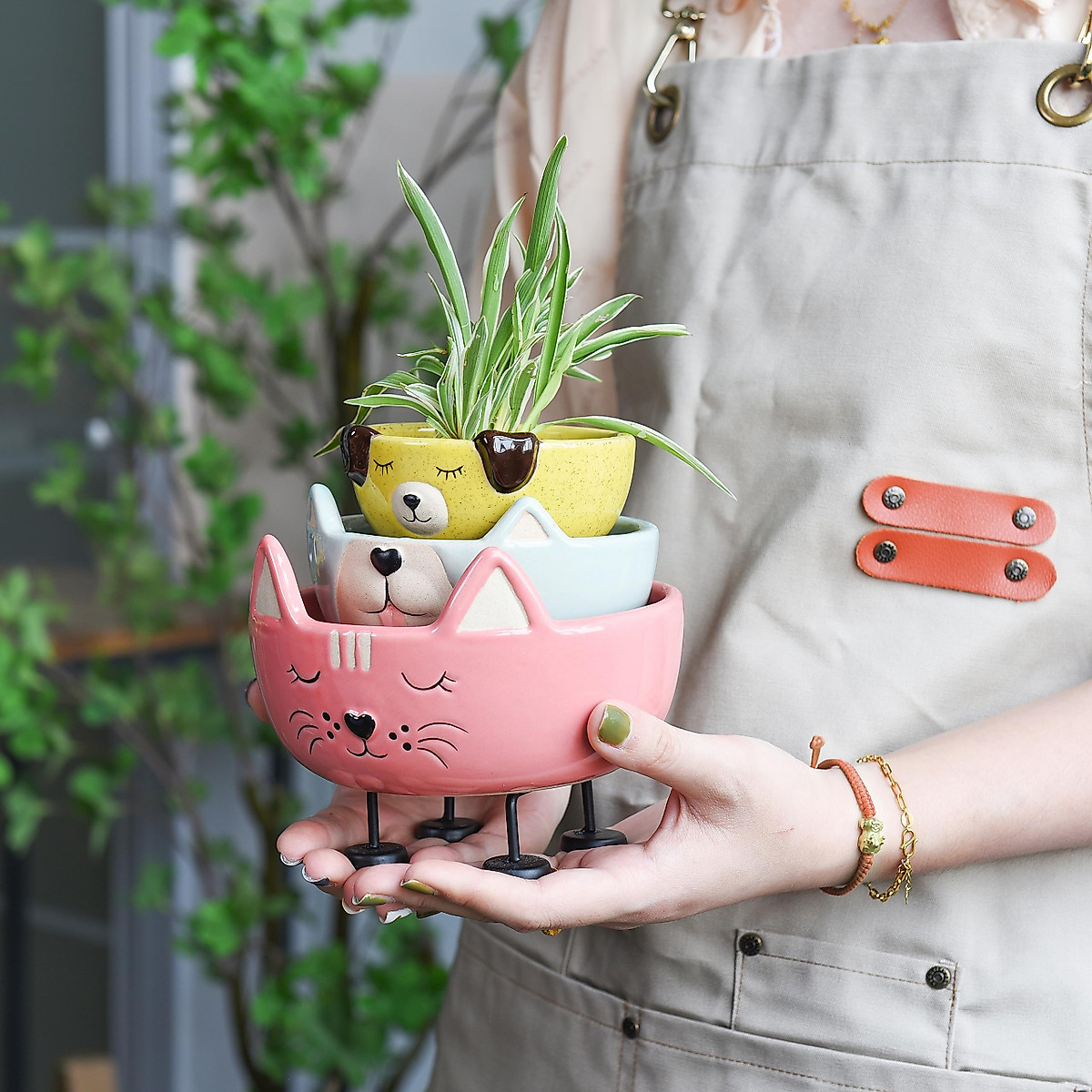 Pointnio Cute Plant Pots,Ceramic Garden Pots,Plant Gifts for Woman,Planters for Indoor Plants.Small Pots for Plant.Spring Flower Pots.Spider,Succulent Pots 6"+4.8"+4" Set of 3