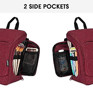 WANDF Hanging Toiletry Bags for Full Size Toiletries Travel Makeup Bag Cosmetic Organizer Shower Bathroom Bag for Women(Red L)
