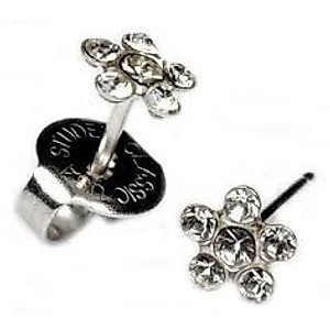 Silver April Crystal Daisy Ear Piercing Earrings System 75 Cartilage Earring Stud Hypoallergenic Surgical Steel Baby Earrings for Women