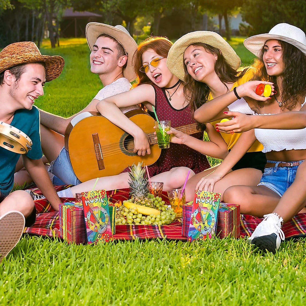 Bencailor 200 Sheets 60s Groovy Party Napkins Hippie Disposable Paper Napkins 60s Hippie Themed Party Decorations Peace Love Tie Dye Disposable Paper Napkins Party Supplies Favor