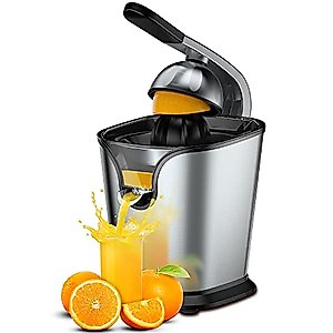 Ainclte Electric Citrus Juicer Squeezer Stainless Steel 150 Watts of Power for Orange Lemon Lime Grapefruit Juice with Soft Rubber Grip, Filter and Anti-drip Spout Lock - Black, Black/Stainless Steel