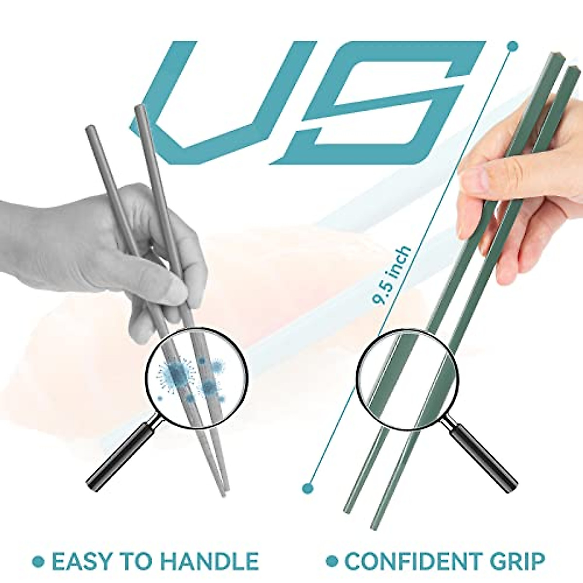 Chopsticks,LIANGKEN 5 Pairs Dishwasher Safe Fiberglass Chopsticks Set,9.5 Inch Reusable Japanese Chinese Chopsticks , Non-Slip, Easy to Use (colorful ) (9.5 inch, color)