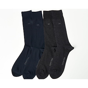 Calvin Klein Men's Dress Socks - 8 Pack Breathable Cotton Mid Crew Socks - Casual Long Work Socks for Men (Sizes 7-12), Size 7-12, Greynavy
