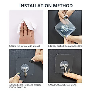 20 Pack Adhesive Hooks for Hanging Heavy Duty 22lbs Wall Hooks, Transparent Reusable Seamless Hooks, Waterproof and Rustproof Wall Hooks for Home Kitchen, Bathroom, Office