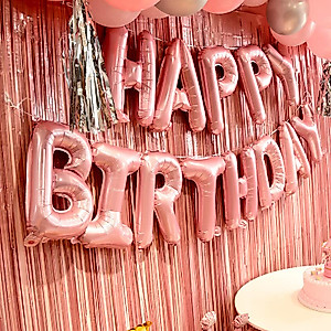 pink birthday decorations for women ，happy birthday party decorations for girls，pink Fringe Curtain，happy birthday banner，happy birthday balloon，happy birthday balloon letters