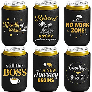 Retirement Present Beer Beverage Can Coolers Funny Retirement Beer Can Sleeve Collapsible Neoprene Can Beer Bottle Beverage Cooler for Men Women Retirement Party Decoration Supplies 6 Pieces