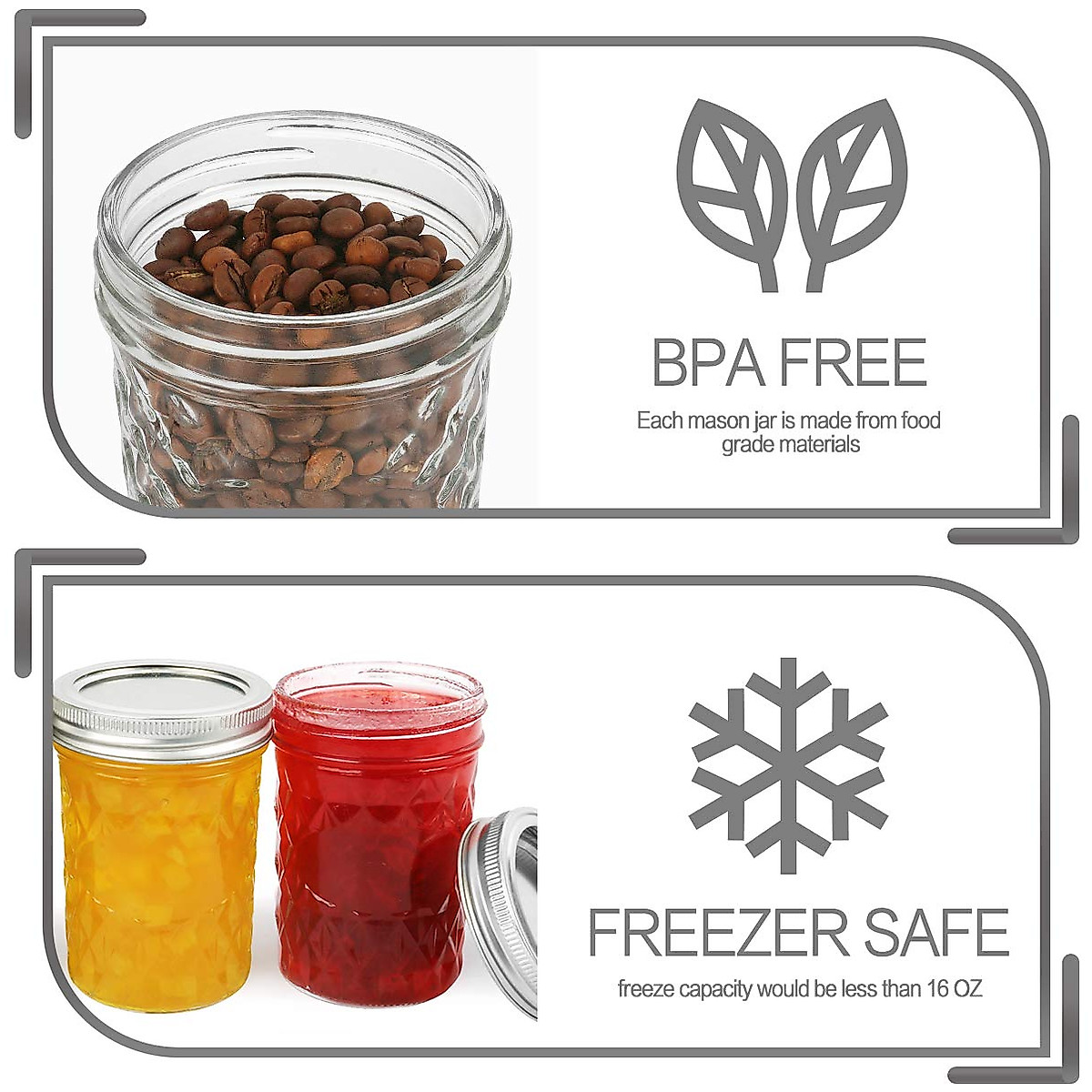 VERONES Wide Mouth Mason Jars 16oz, 12 Pack 16 oz Wide Mouth Mason Jars with Lids and Bands, Ideal for Jam, Honey, Wedding Favors, Shower Favors