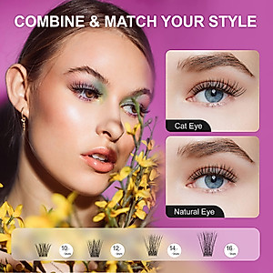 CAELYMINE Eyelash Clusters, 168pcs D Curl Lash Clusters Reusable Lash Extension Clusters, Super Thin Band DIY Lash Extension at Home Easy to Apply Natural Look (Style3 0.07 10-16mm Mix)