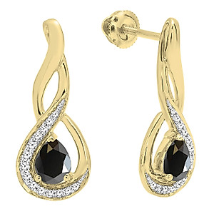 Dazzlingrock Collection 5X4 MM Each Pear Black Sapphire & Round Diamond Ladies Infinity Teardrop Earrings, 18K Yellow Gold