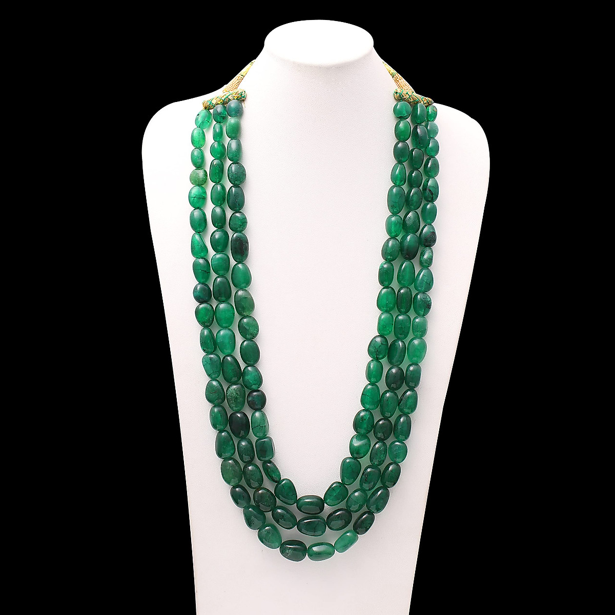 A&M GEMS & JEWELS A&M Natural Green Onyx Smooth Tumble Adjustable Rope Cord Handmade Beaded Gemstone's Necklace Beautiful Onyx Healing 3-Layer Necklace Jewelry