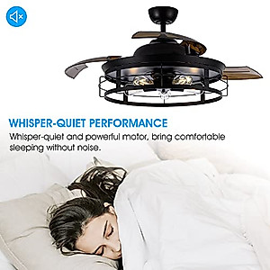 Parrot Uncle Ceiling Fans with Lights and Remote 52 Inch Black Ceiling Fan with Light and Retractable Blades Outdoor Ceiling Fans for Patios Covered