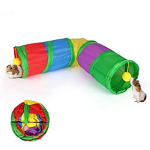 Rypet Guinea Pig Tunnels and Tubes Collapsible 2 Way and L-Type Tunnel with Interactive Ball Small Animal Activity Tunnel Hideaway Toys for Baby Rabbit Ferret Hamster Chinchilla Hedgehog