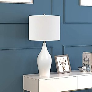 Bella 28.25" Tall Porcelain Table Lamp with Fabric Shade in White/White