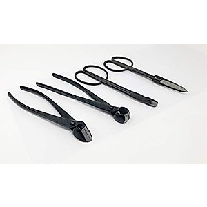 U-nitt 4-pc Bonsai Tool Set/House Plant Shears Black Carbon Steel: Concave Cutter; Knob Cutter; Wire Cutter; Basic Shears: in a Leather Case