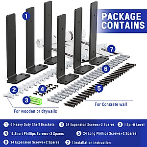 Goovilla Shelf Bracket, Heavy Duty Floating Shelf Brackets 10 inch Long, 6 Pack Brackets for Shelves, Black Coated Metal Wall Shelf Support Brackets with 1/5 Inch Thick and 160 lb. Load Capacity
