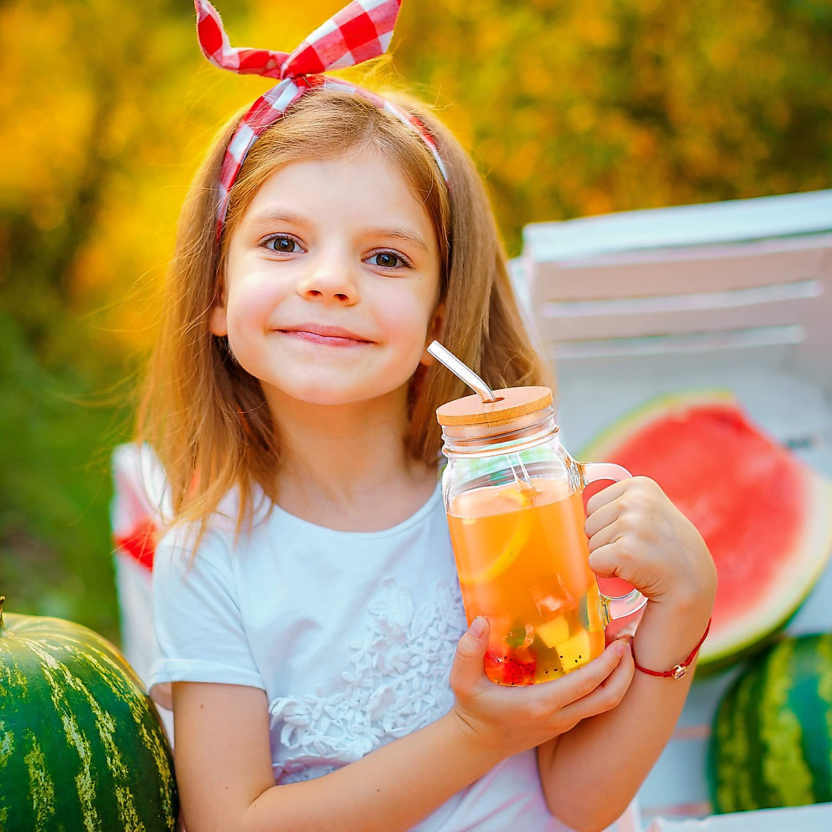6 Pack 25oz Glass Cups with Lids and Straws Drinking Glasses with Straws Brush and Bamboo Lids Plastic Lids Metal Lids Glass Jar Mugs Glass Tumbler Cups for Cold Coffee Juice and Food Storage