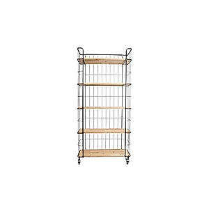 Creative Co-Op 5 Tier Wood Shelves with Metal Frame & Caster Wheels