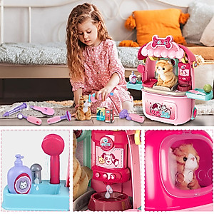 MAGIC4U Pet Cat Care Carrier Suitcase Toy, 29PCS Vet Clinic and Doctor Kit for Kids, Pet Kitty Grooming Feeding Toys, Veterinarian Pretend Play Set, Gifts for Boys and Girls Ages 3-12