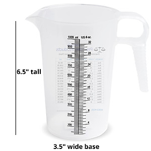 32oz (1 Quart) Measure Pitcher with Convenient Conversion Chart – Extra Strong Food Grade – Great for Cooking, Home Hobbies, Shop Oil and Fluids, Spa Chemicals with High Chemical Resistance by Turnah