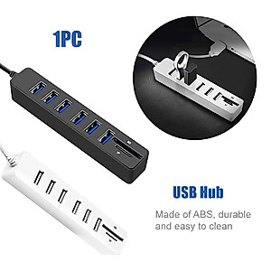 USB Hub, Universal Ultra Slim Data Hub 6 Port USB 2.0 Hub Multifunctional Splitter, 2.0 USB Extension Splitter with 60cm Cable(Black)