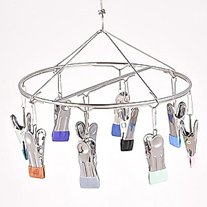 uxcell Laundry Clips with Buckle, Stainless Steel Hanging Hooks for Boot Clothes Pink/Blue/Gold Tone 54mm, 1 Set