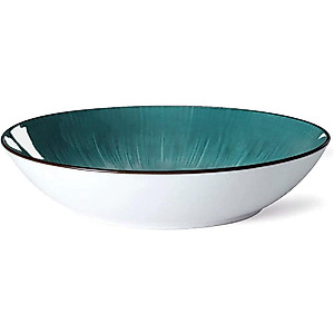 Bestone 12 Piece Round Kitchen Dinnerware Set,Plates and Bowls sets,Dishes, Plates, Bowls, Dish Set，Plates and Bowls,Service for 4, Chip Resistant Porcelain，Starburst Turquoise green