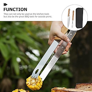 GANAZONO 5 Sets Barbecue and Fork Tools Chef Carving Fork Poultry Serving Fork Camping Reusable Flatware Outdoor BBQ Home Tools Outdoor Barbecue Tool Heavy Grill Travel Wooden Handle
