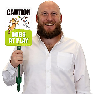 SmartSign 10 x 7 inch “Caution - Dogs at Play” LawnPuppy Yard Sign with 18 inch Stake, 40 mil Aluminum, Laminated Engineer Grade Reflective, Multicolor, Set of 1, Made in USA